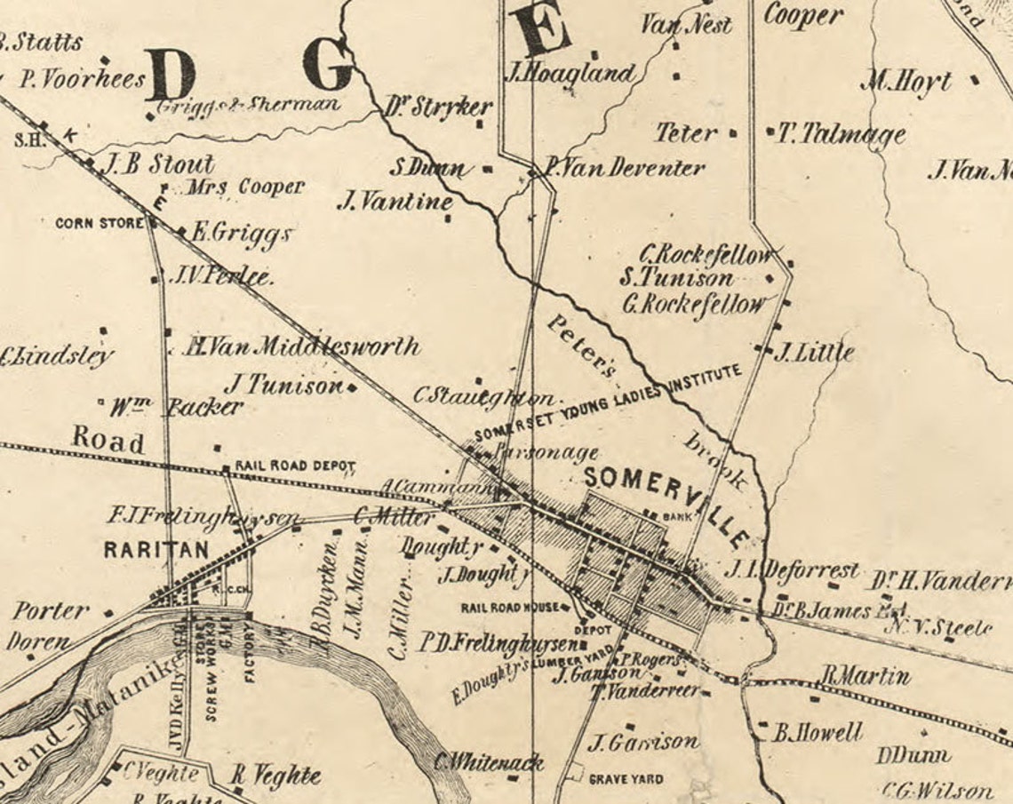 1850 Map of Somerset County New Jersey from original surveys | Etsy