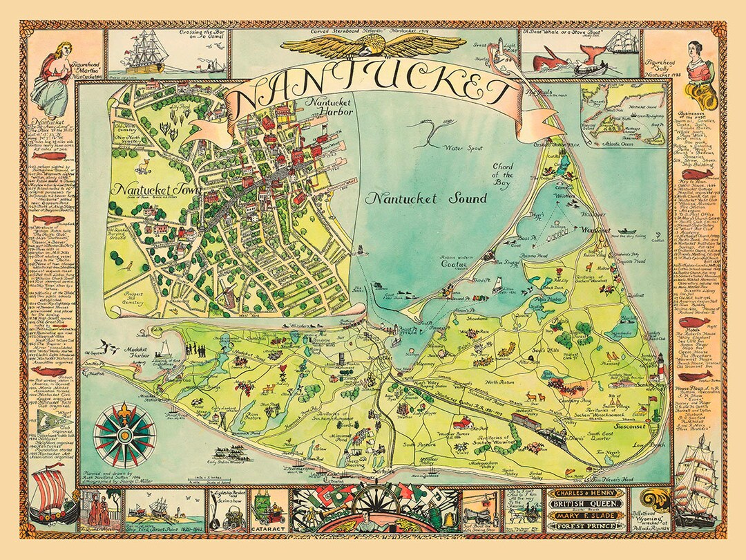 1946 Map of Nantucket Massachusetts Illustrated - Etsy