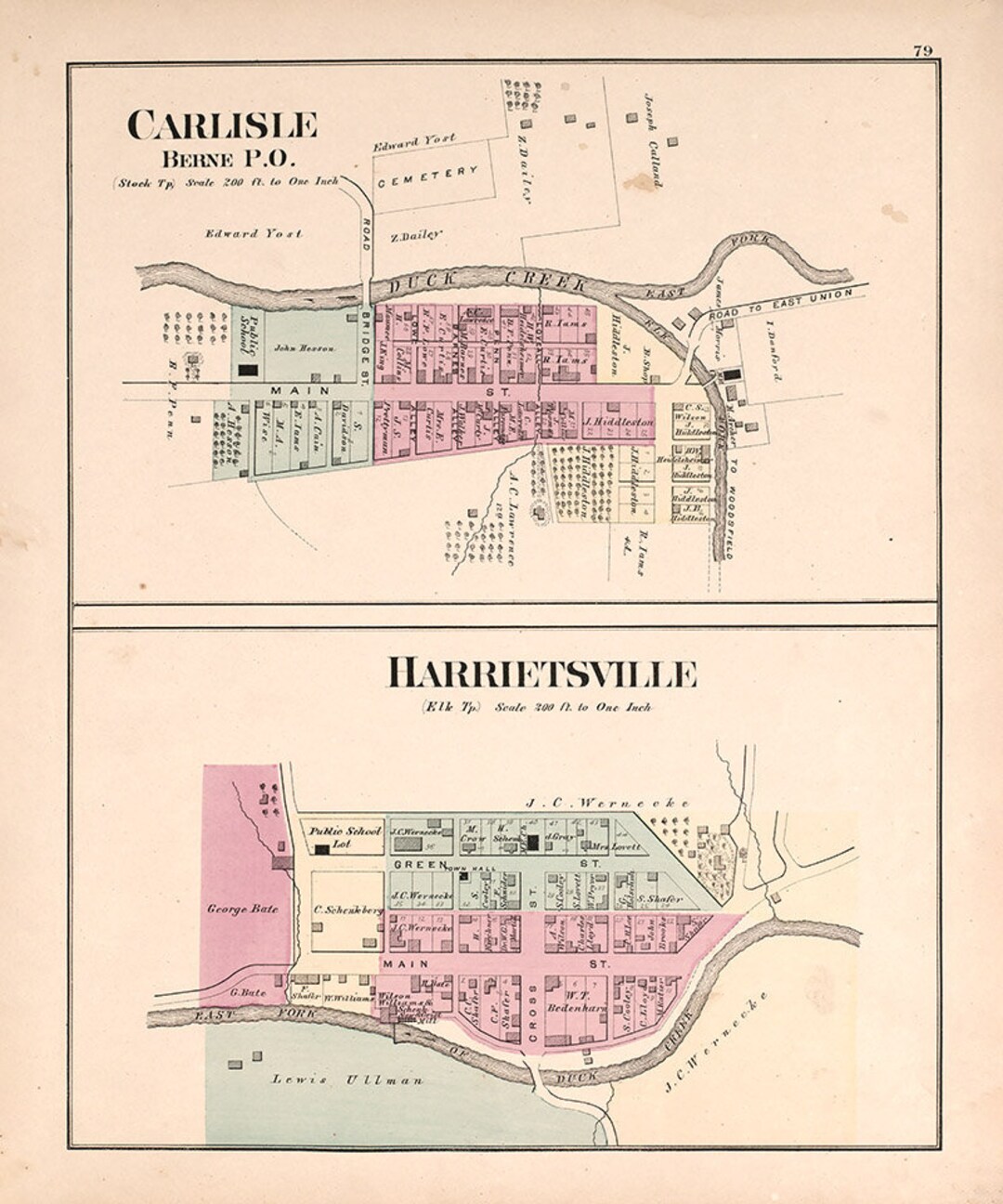 1876 Map of Carlisle and Harrietsville Noble County Ohio - Etsy