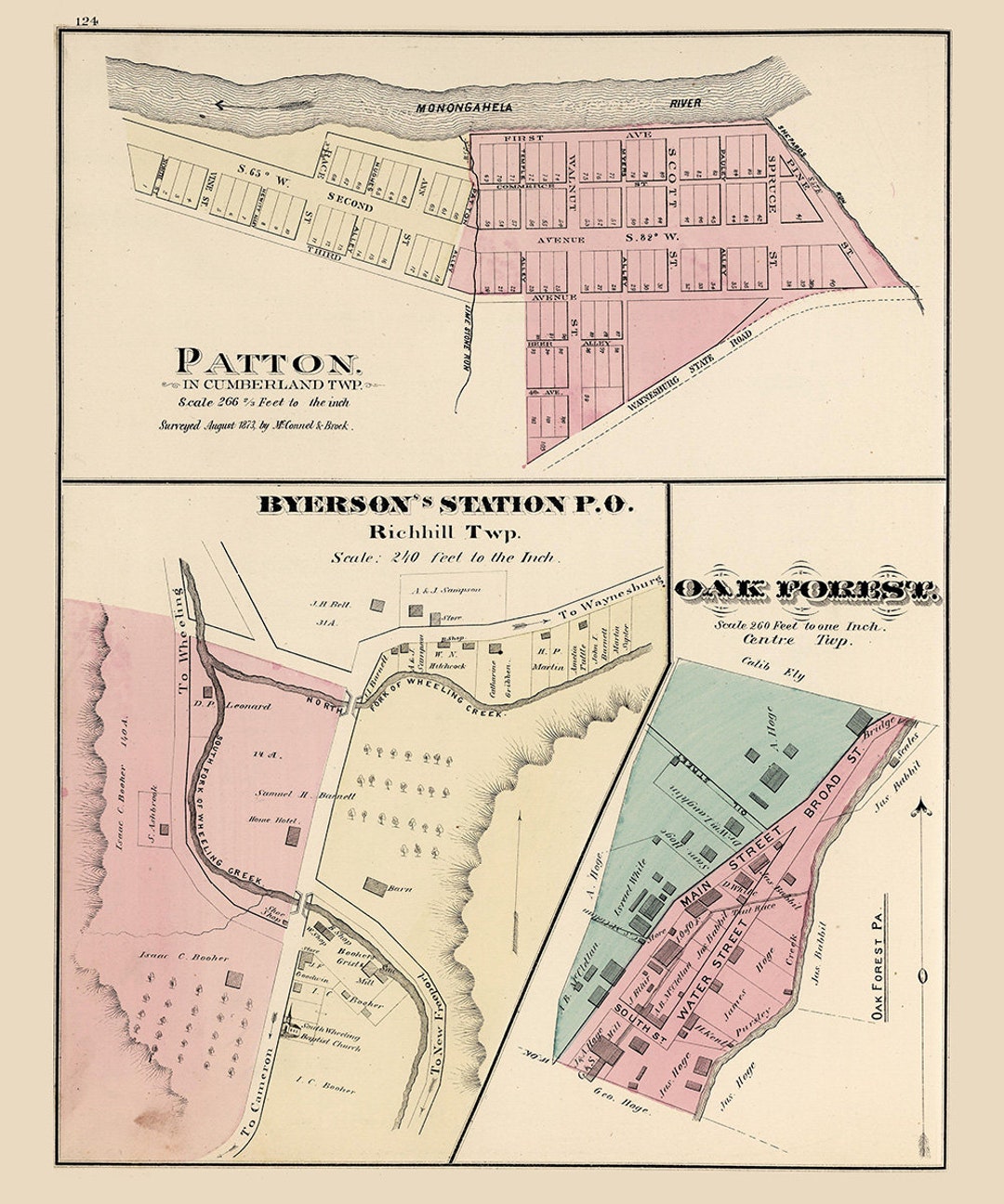 1876 Map of Ryerson Station Greene County Pennsylvania Oak Forest - Etsy