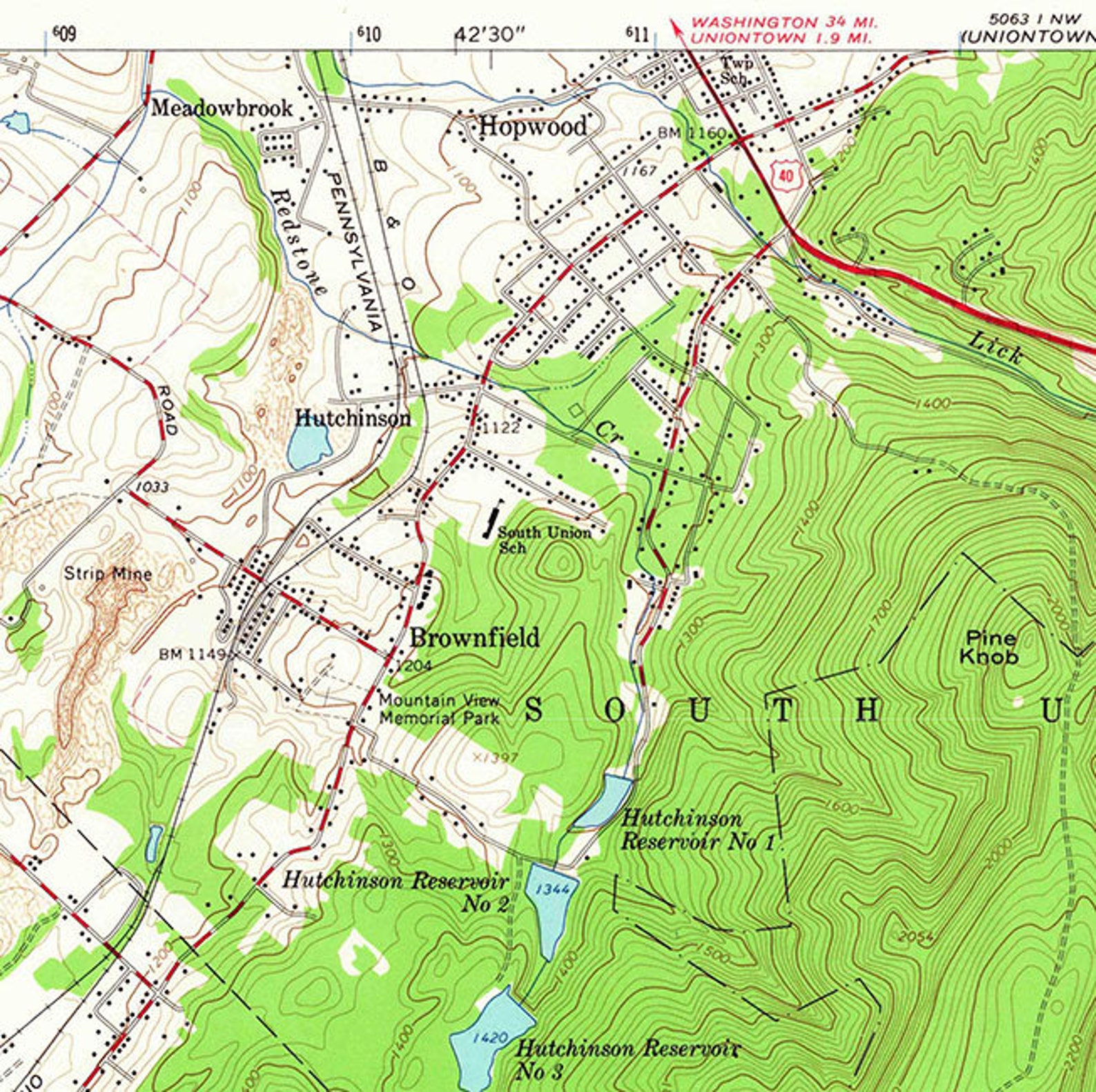 1964 Topo Map of Brownfield Pennsylvania Fayette County | Etsy