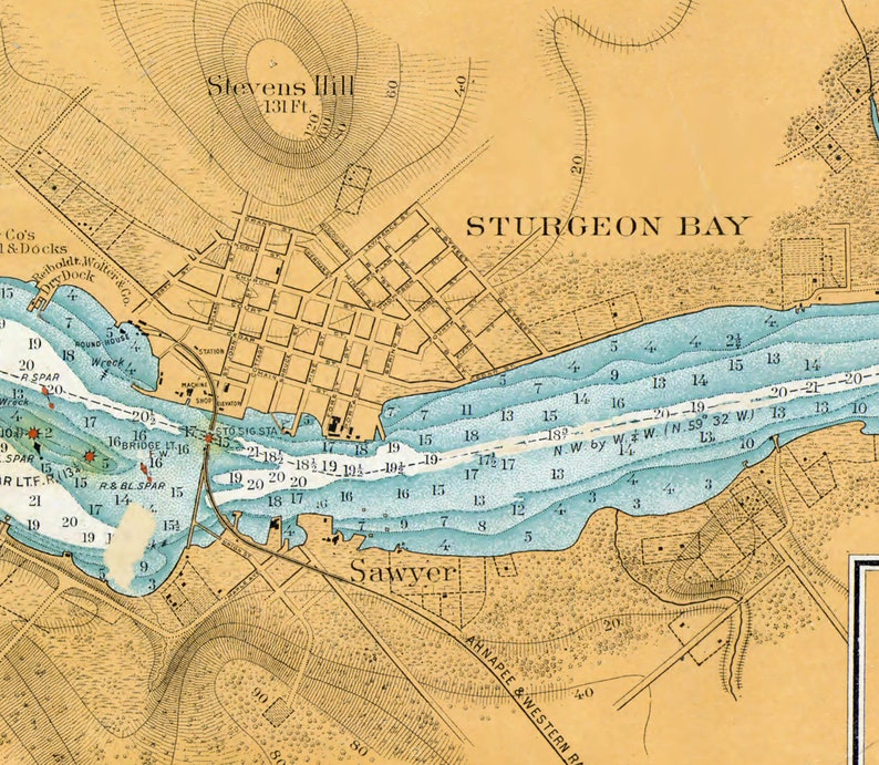 1904 Nautical Chart Map of Sturgeon Bay Canal and Harbor - Etsy
