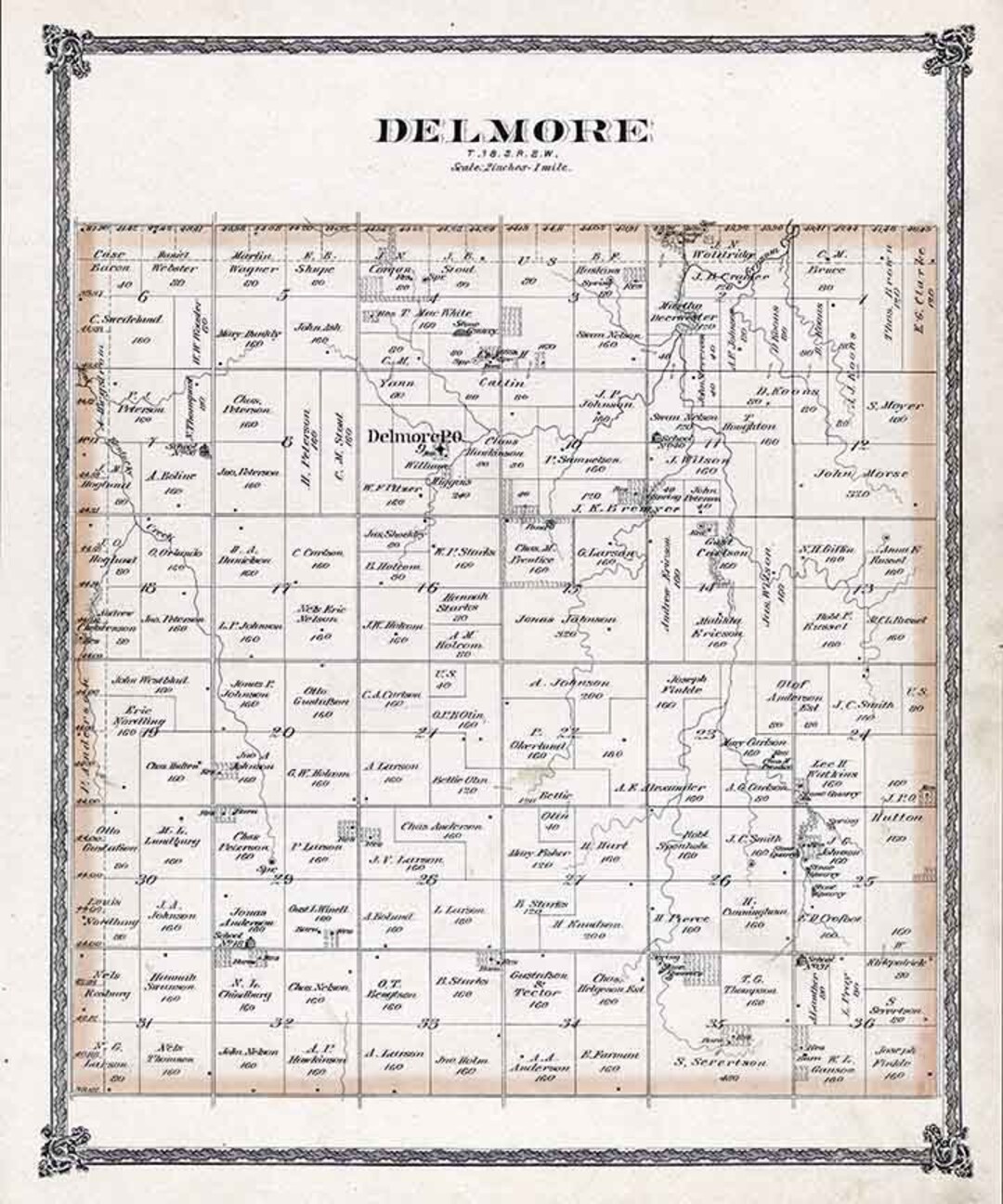 1884 Map of Delmore Township Mcpherson County Kansas - Etsy