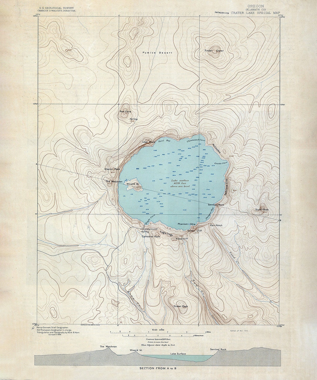 1896 Map of Crater Lake Oregon - Etsy