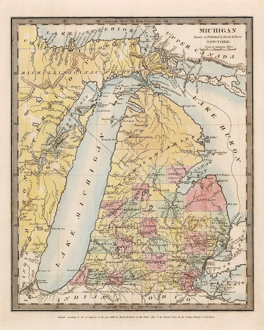 1831 Map of Michigan - Etsy