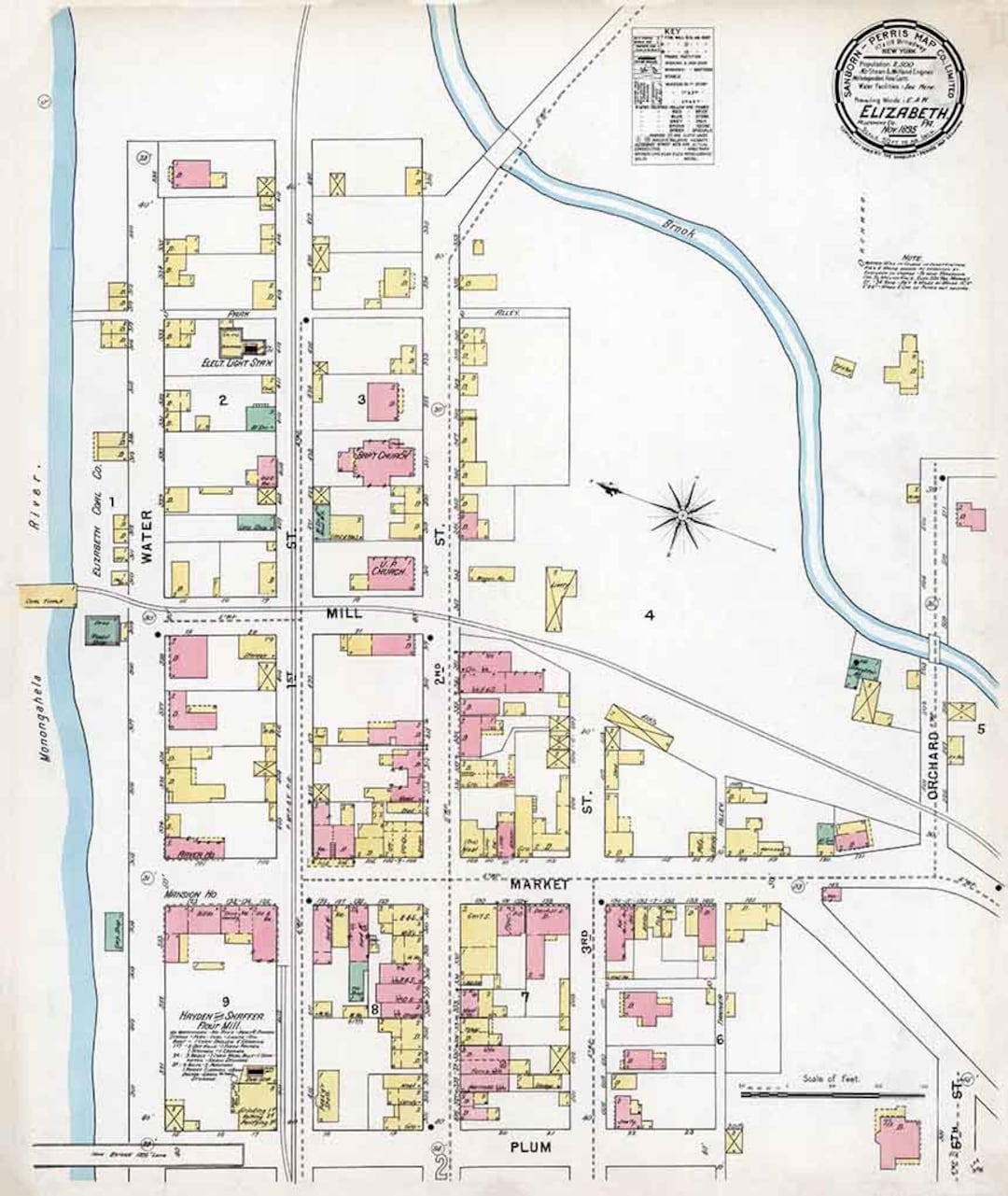1895 Town Map of Elizabeth Allegheny County Pennsylvania - Etsy