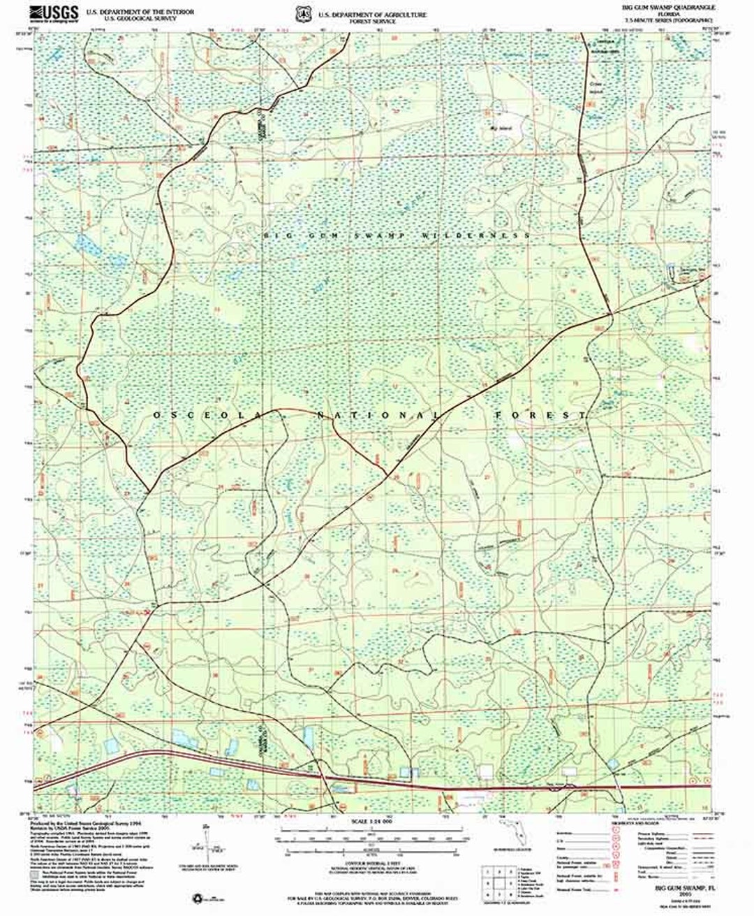 2005 Topo Map of Big Gum Swamp Florida Quadrangle Osceola National ...