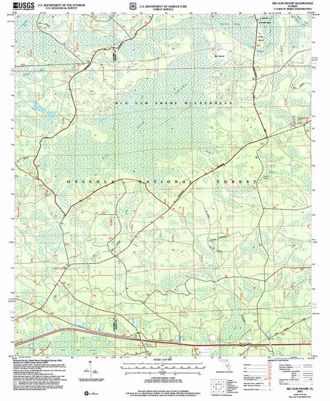 2005 Topo Map of Big Gum Swamp Florida Quadrangle Osceola National ...
