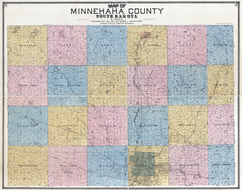1893 Map of Minnehaha County South Dakota Sioux Falls - Etsy