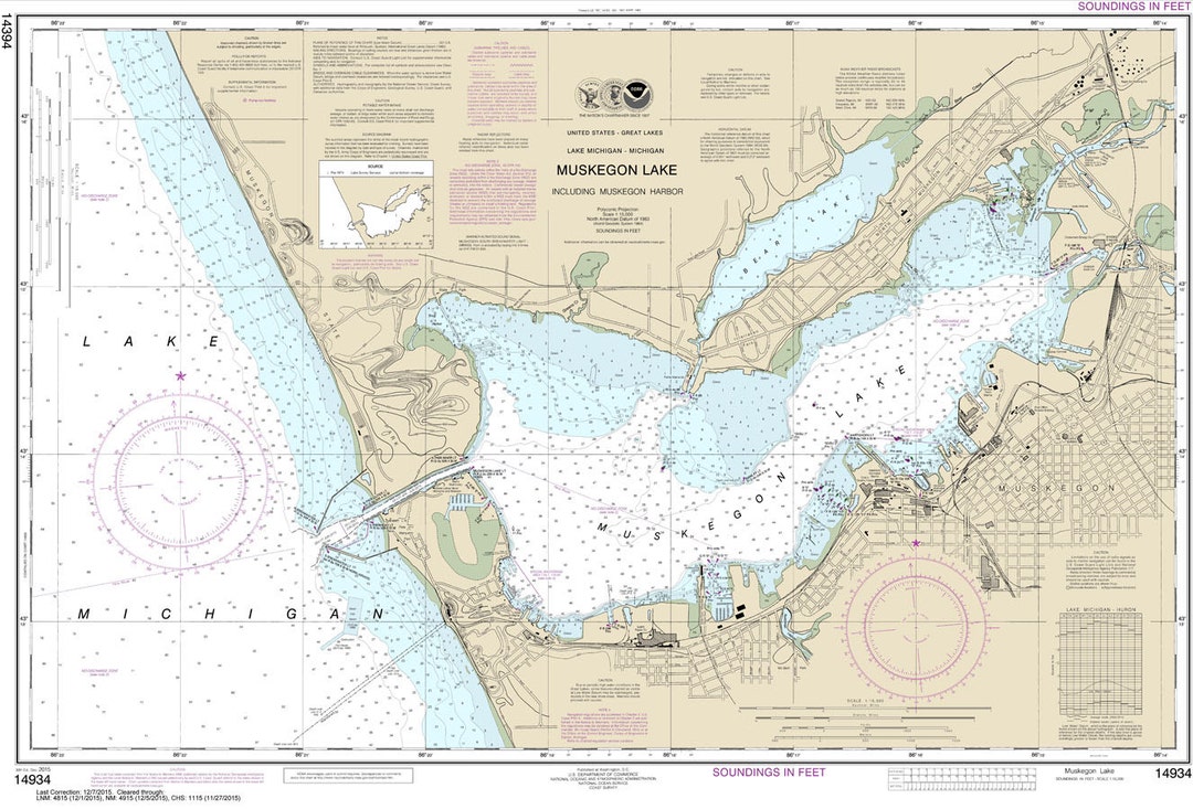 2015 Nautical Map of Muskegon Harbor & Lake Michigan - Etsy