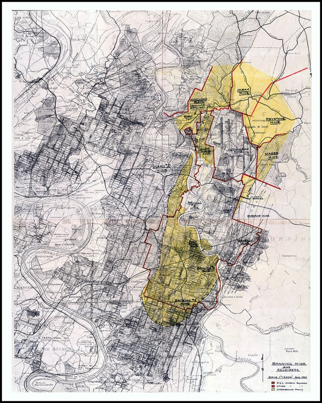 1969 Coal Mine Map of Banning Mine and Adjoiner Mines in Fayette and ...