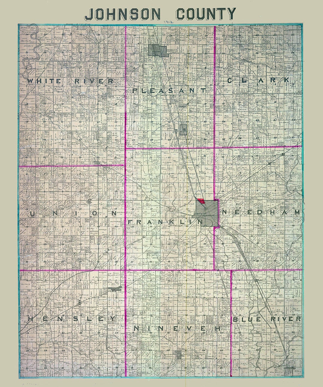 1912 Farm Line Map of Johnson County Indiana - Etsy