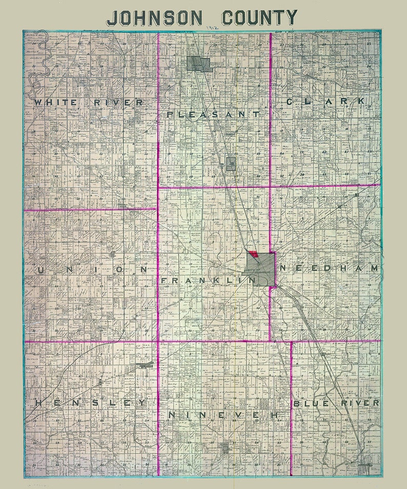 1912 Farm Line Map of Johnson County Indiana - Etsy