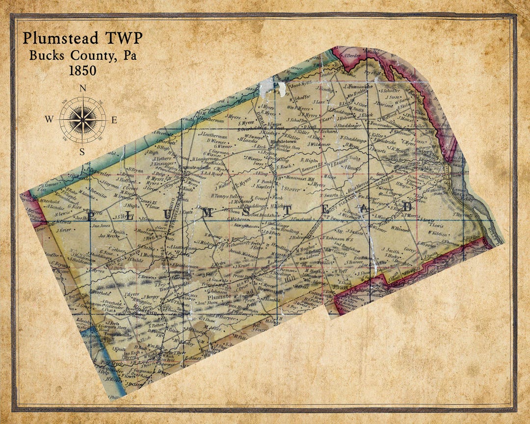 1850 Map of Plumstead Township Bucks County Pennsylvania - Etsy