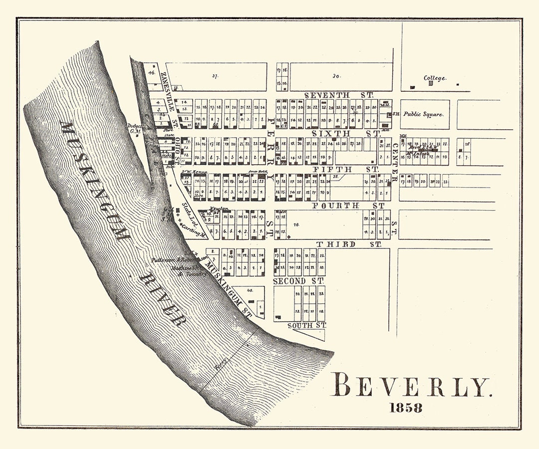 1858 Town Map of Beverly Washington County Ohio - Etsy