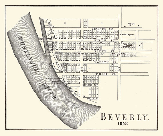1858 Town Map of Beverly Washington County Ohio - Etsy