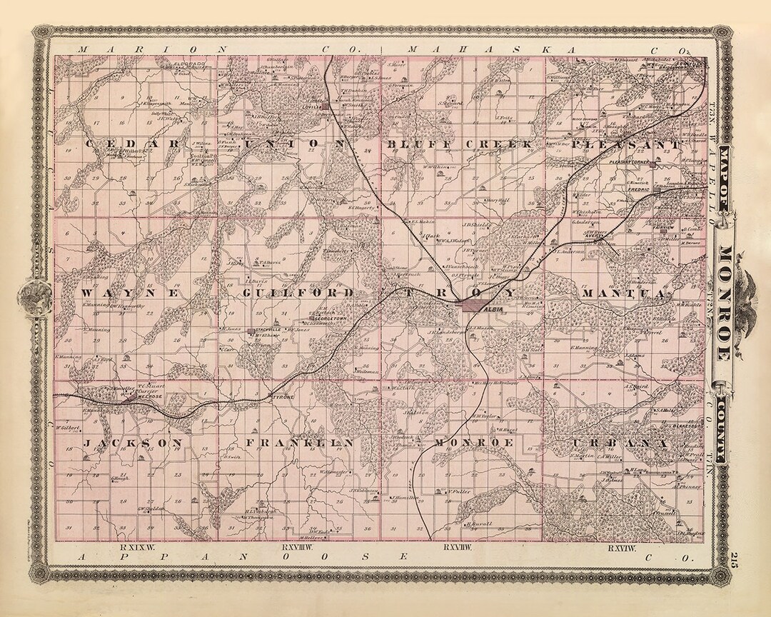 1875 Map of Monroe County Iowa - Etsy