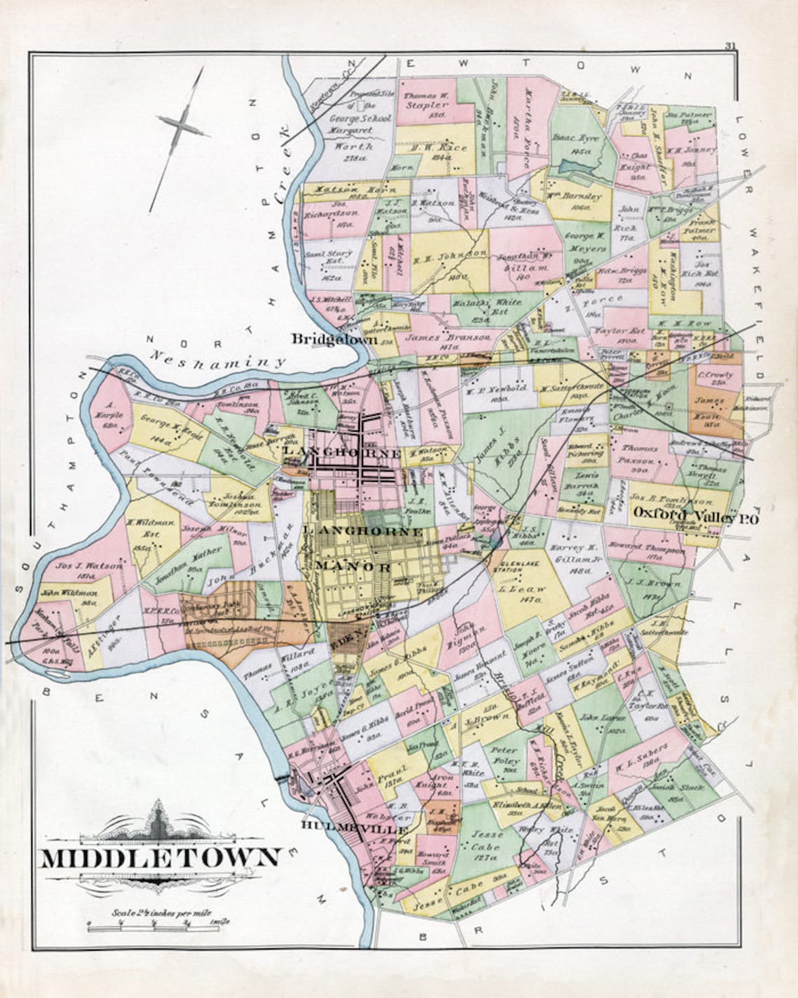 1891 Map of Middletown Township Bucks County Pennsylvania | Etsy