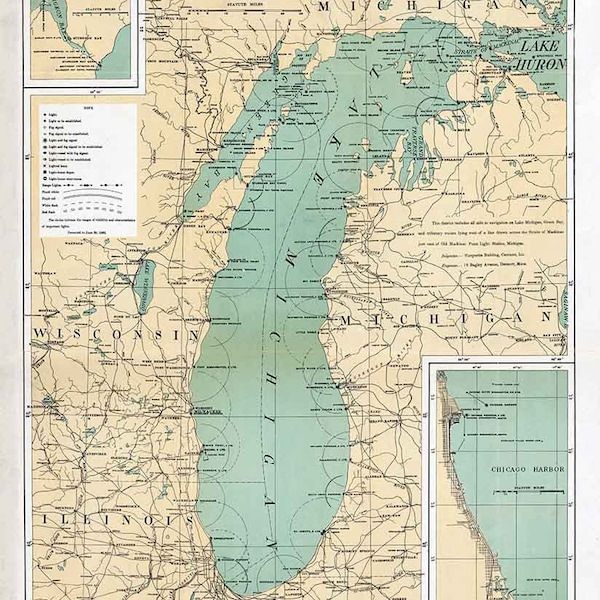 Antique Map of Lake Michigan - Etsy