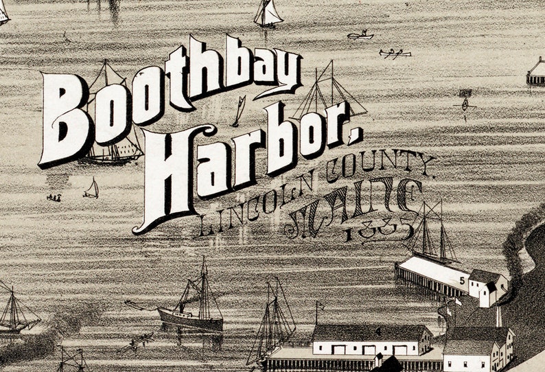 1885 Panoramic Map of Boothbay Harbor Lincoln County Maine - Etsy