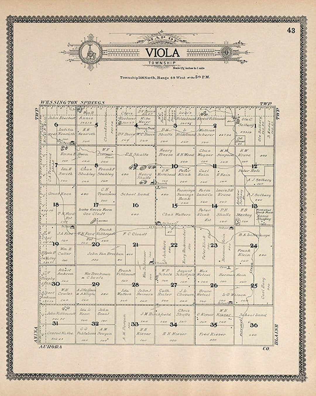 1909 Map of Viola Township Jerauld County South Dakota - Etsy