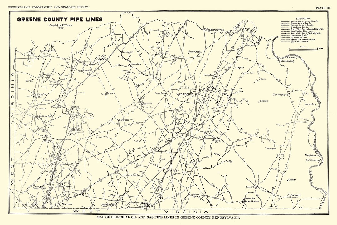 1928 Map of Greene County Pennsylvania Pipe Lines - Etsy
