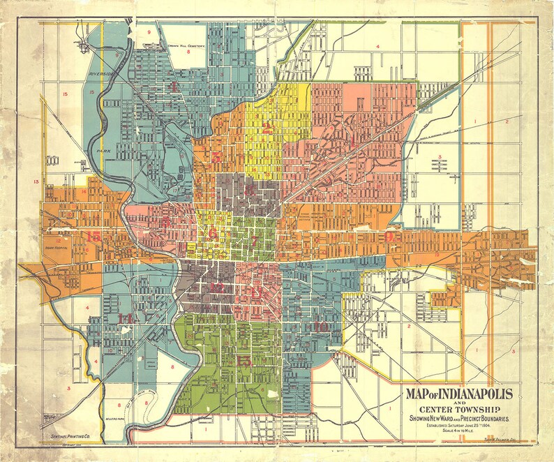1904 Map of Indianapolis Indiana - Etsy