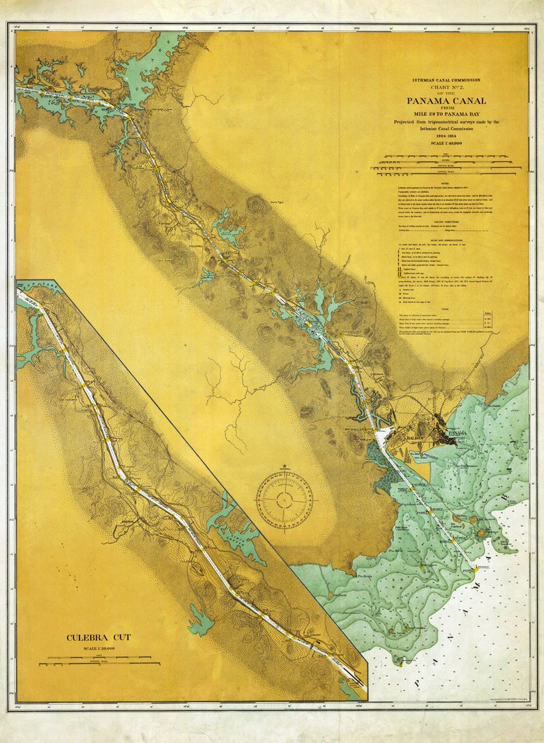 1914 Nautical Map of the Panama Canal - Etsy