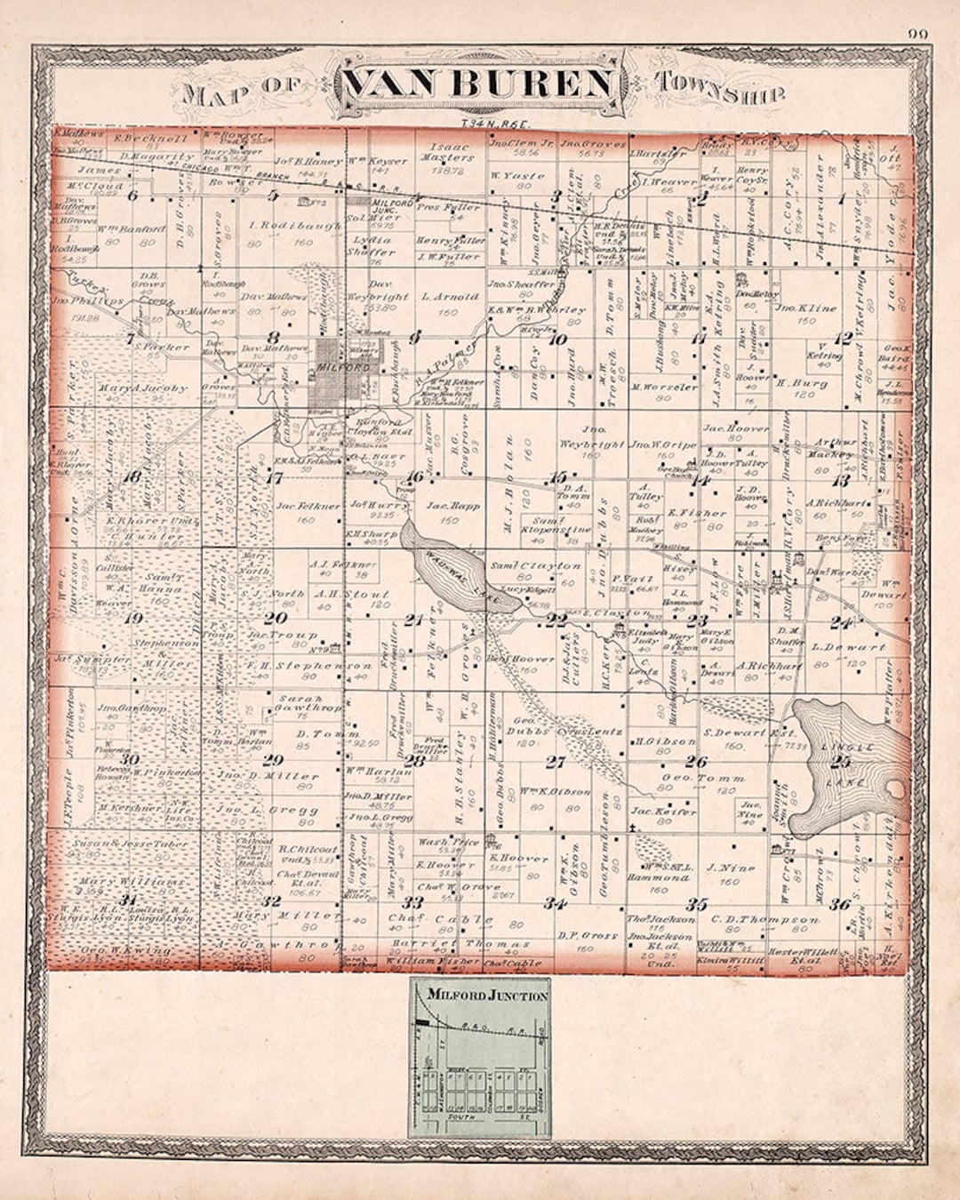 1879 Map of Van Buren Township Kosciusko County Indiana - Etsy