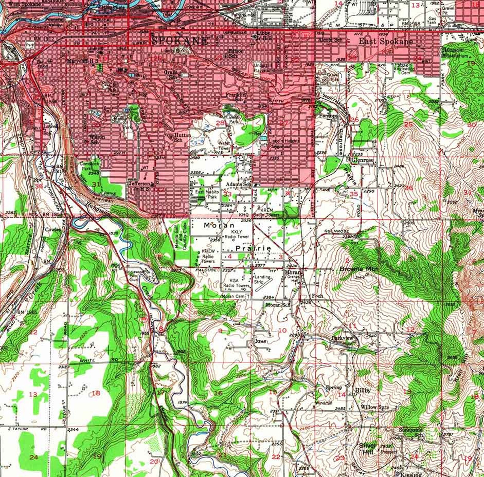 1950 Topo Map of Spokane Washington Fivemile Prairie - Etsy