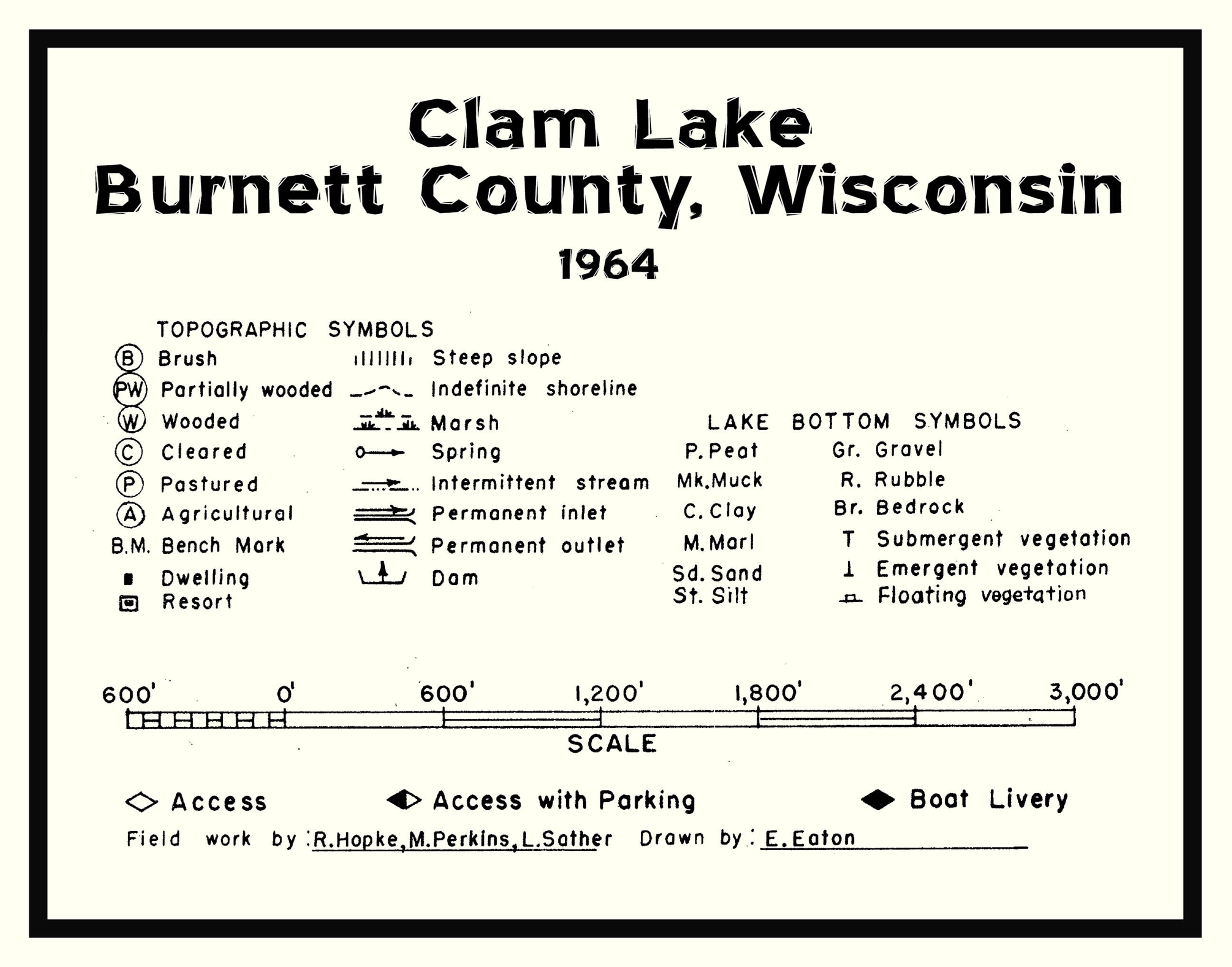 1964 Map of Clam Lake Burnett County Wisconsin - Etsy