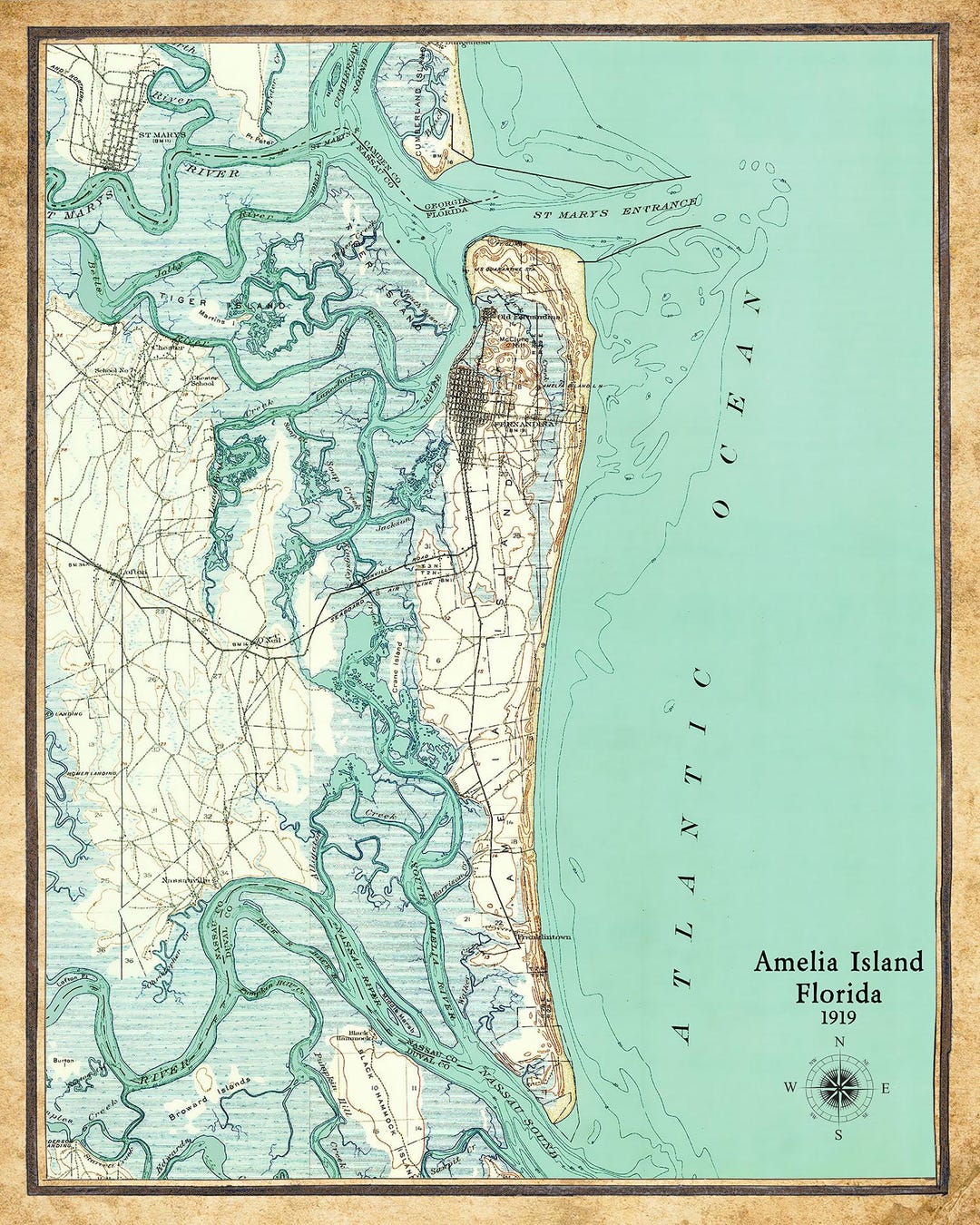 1919 Map of Amelia Island Florida Fernandina Beach - Etsy