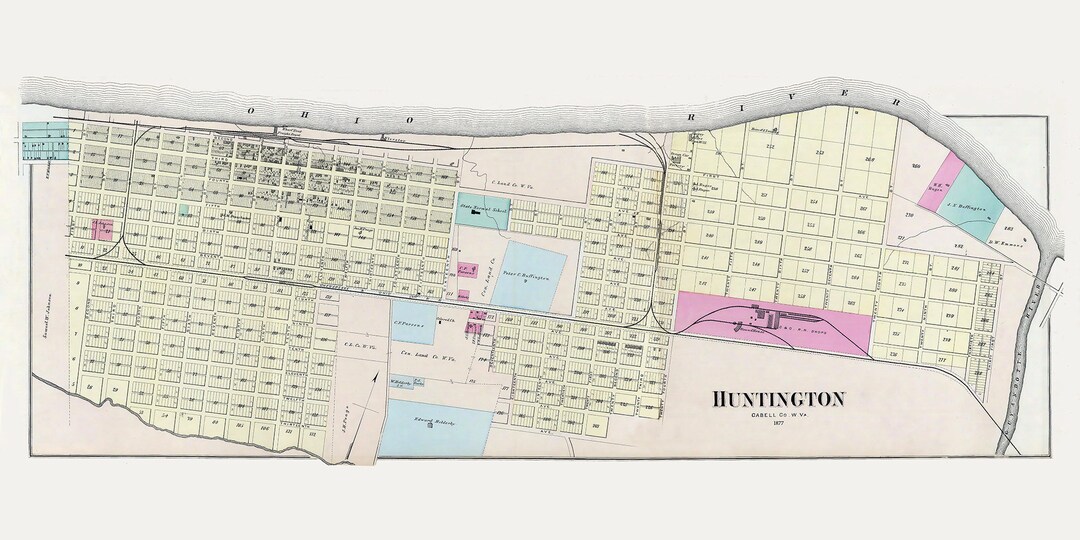 1877 Town Map of Huntington Cabell County West Virginia - Etsy