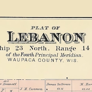 1889 Map of Lebanon Township Waupaca County Wisconsin - Etsy