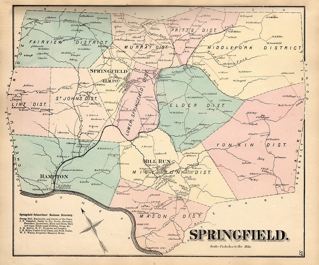 1872 Map of Springfield Township Fayette County PA - Etsy