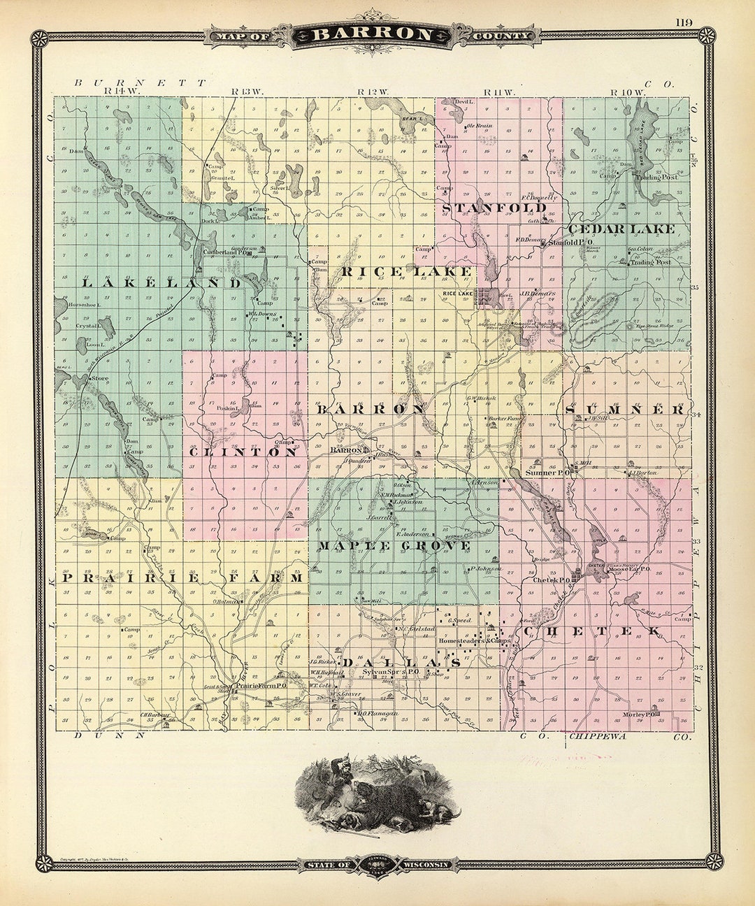 1878 Map of Barron County Wisconsin - Etsy
