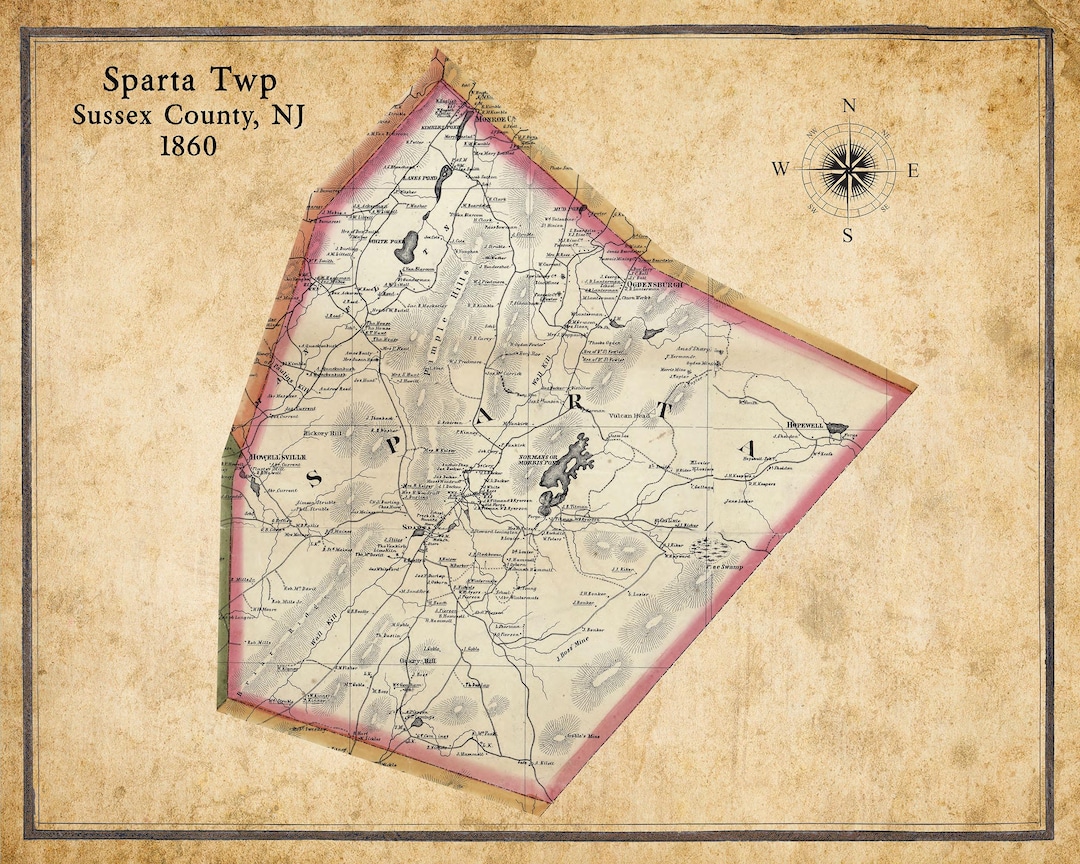 1860 Map of Sparta Township Sussex County New Jersey - Etsy