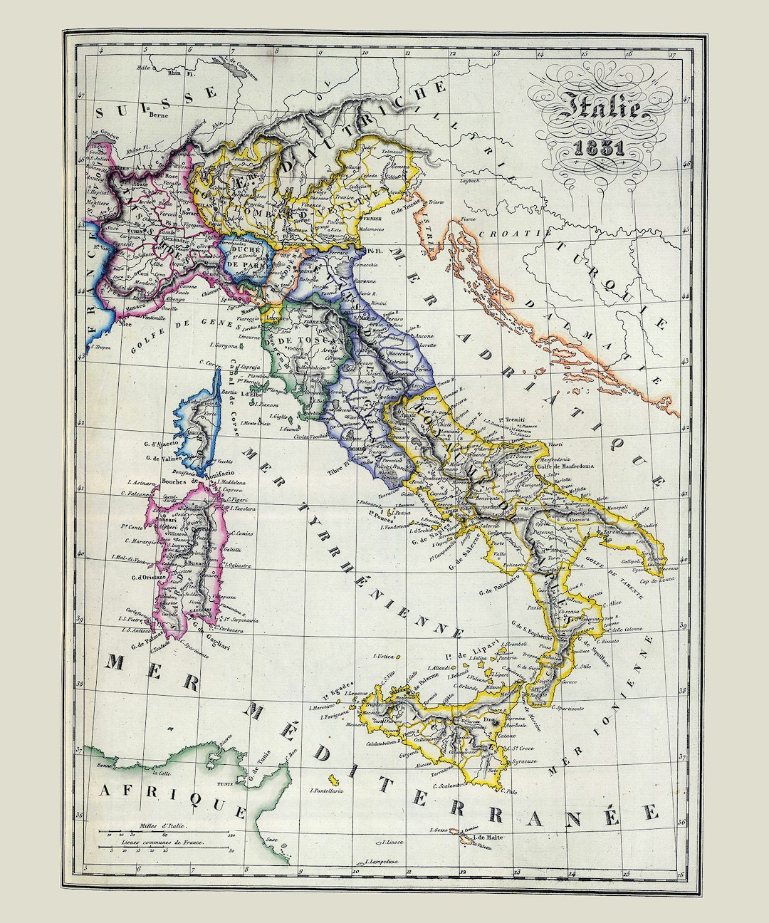 1831 Map of Italy - Etsy