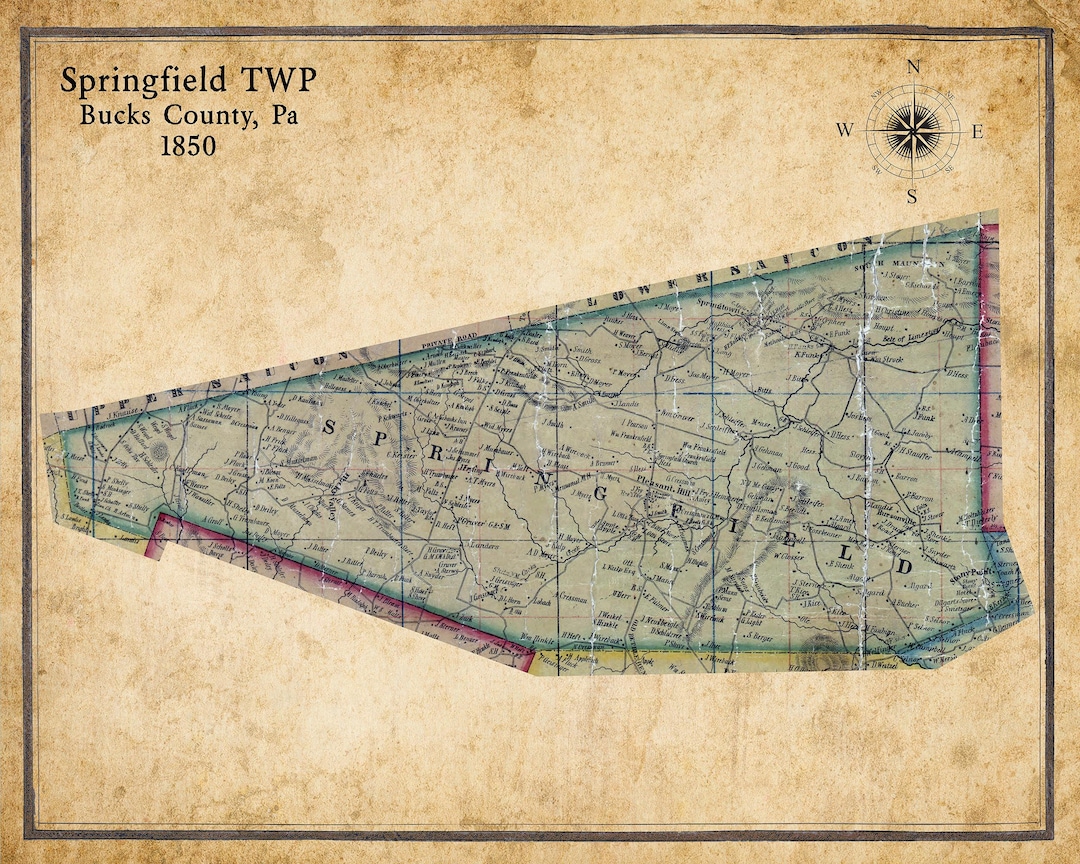 1850 Map of Springfield Township Bucks County Pennsylvania - Etsy