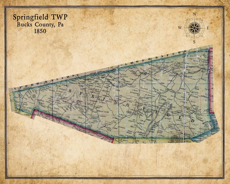 1850 Map of Springfield Township Bucks County Pennsylvania - Etsy