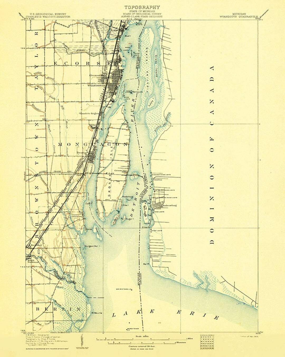 1906 Topo Map of Wyandotte Michigan Detroit River - Etsy
