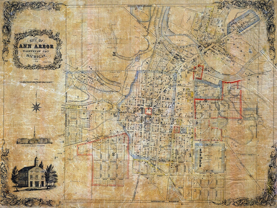 1854 Map of the City of Ann Arbor Washtenaw County Michigan - Etsy