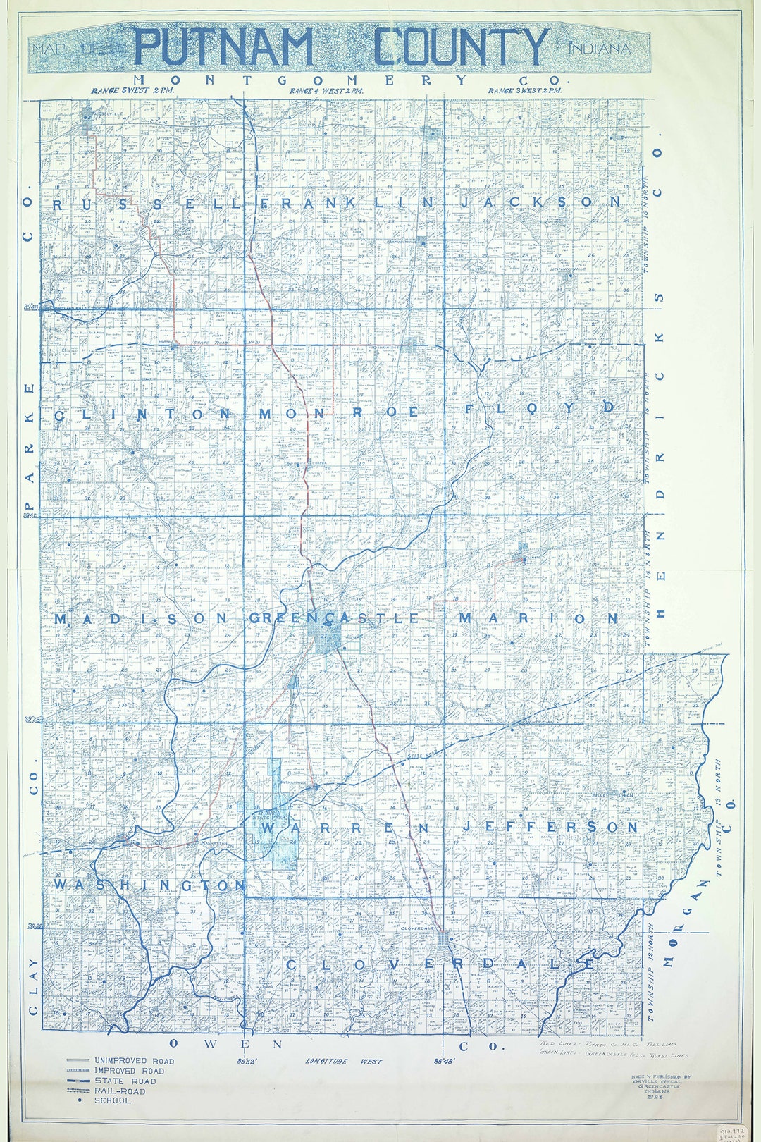 1923 Farm Line Map of Putnam County Indiana - Etsy