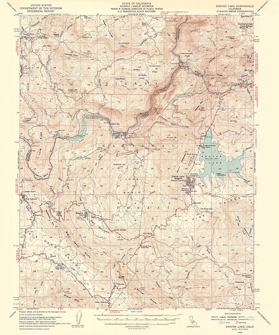 1953 Topo Map of Shaver Lake California Quadrangle | Etsy