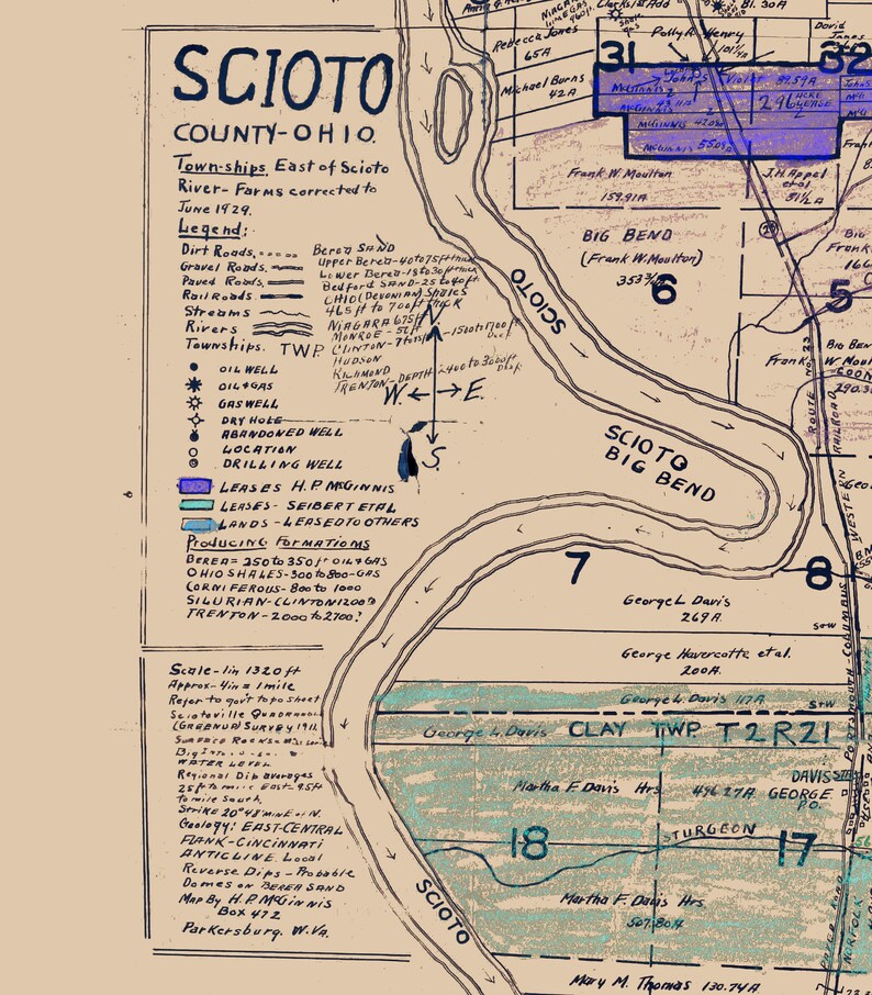 1929 Farm Line Map of Scioto County Ohio Oil and Gas Wells - Etsy