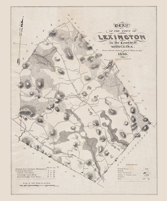 1830 Town Map of Lexington Middlesex County Massachusetts - Etsy