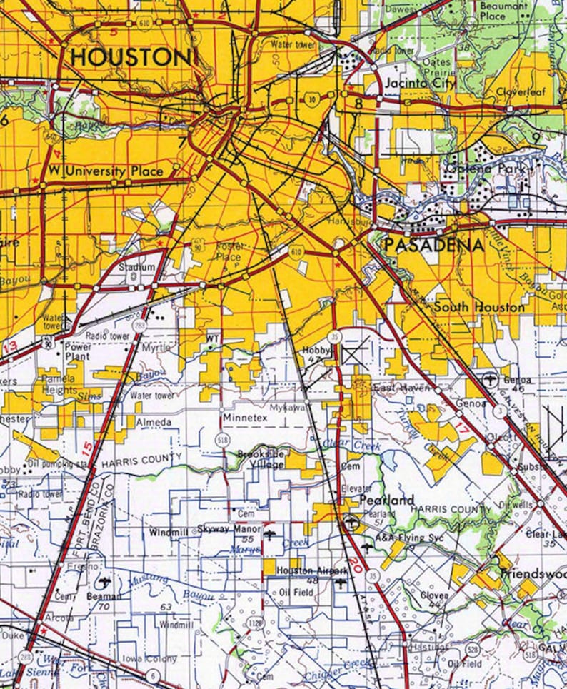 1975 Map of Houston Texas - Etsy