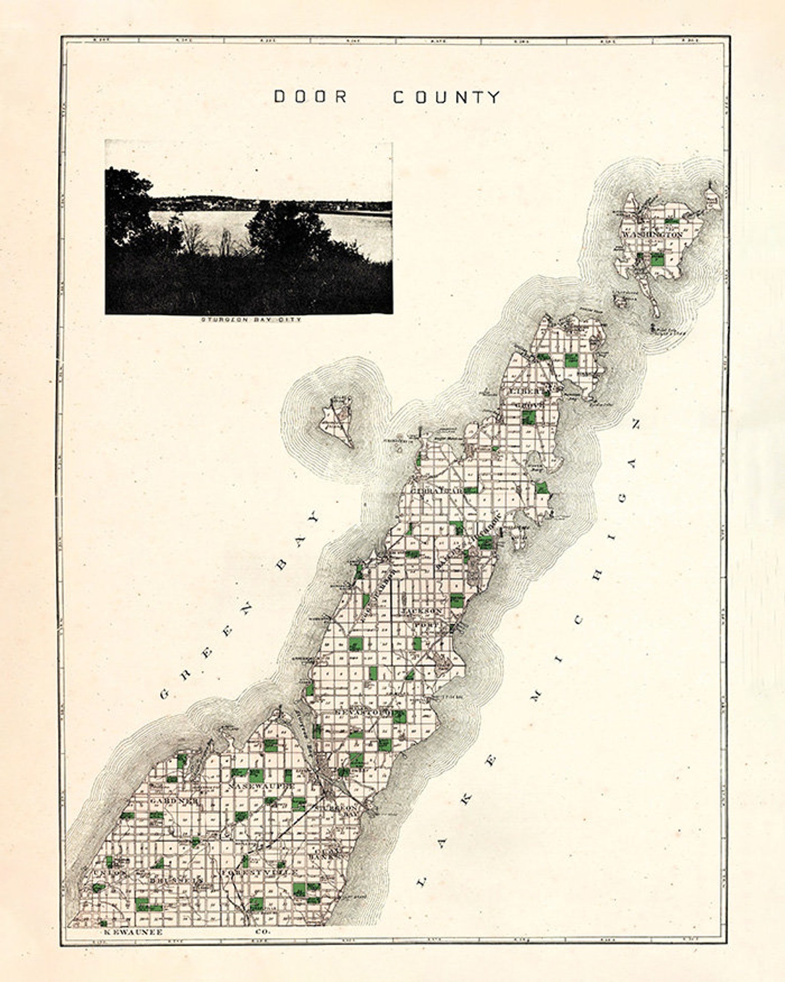 1899 Map of Door County Wisconsin | Etsy