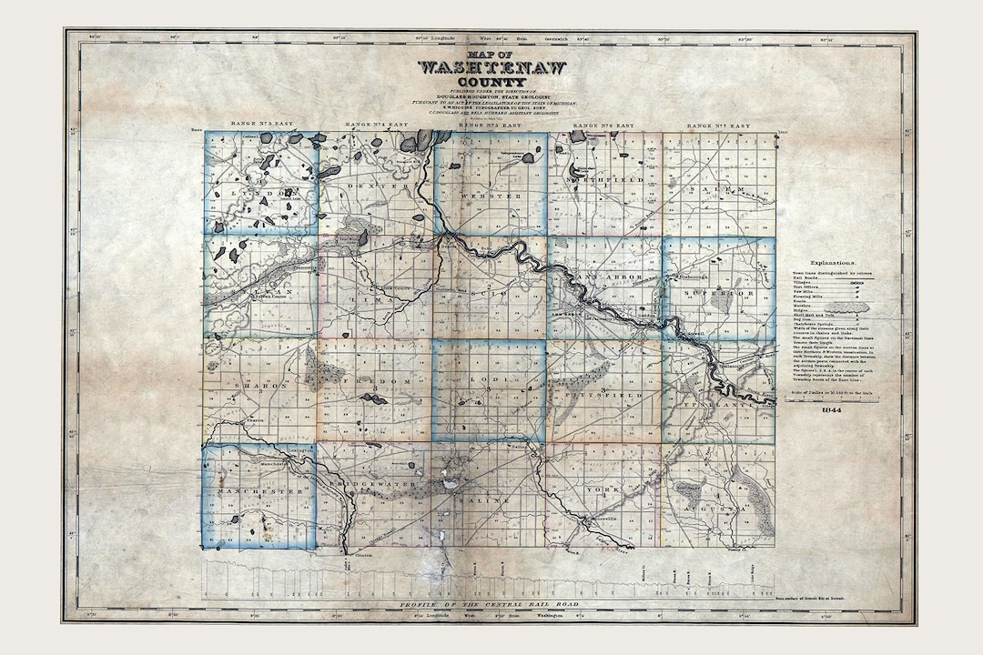 1844 Map of Washtenaw County Michigan - Etsy