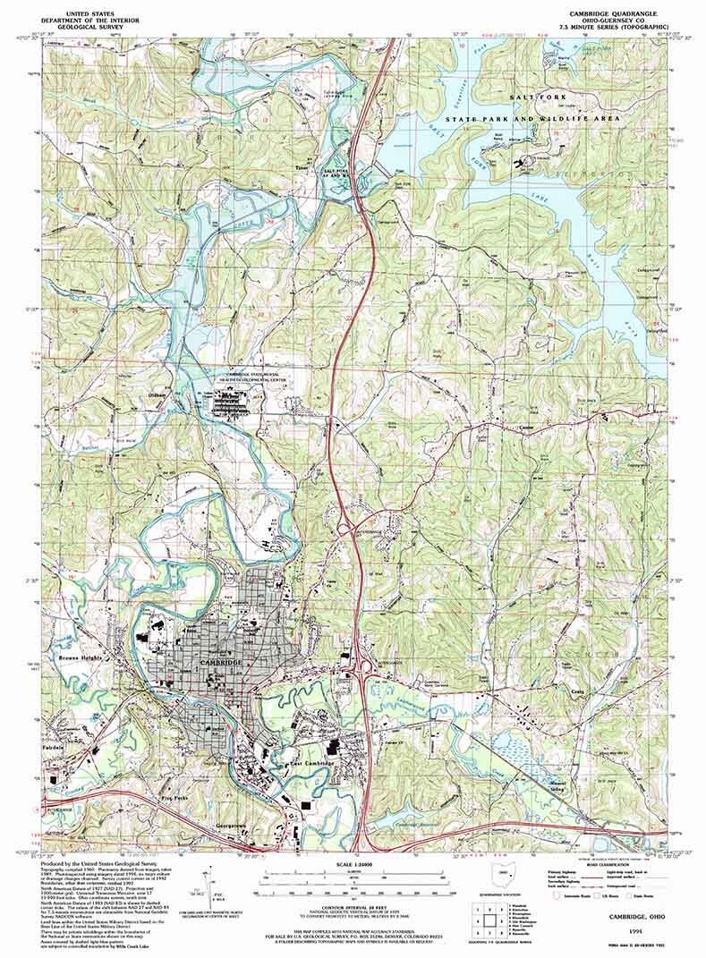 1994 Topo Map of Cambridge Ohio Quadrangle Salt Fork Lake - Etsy